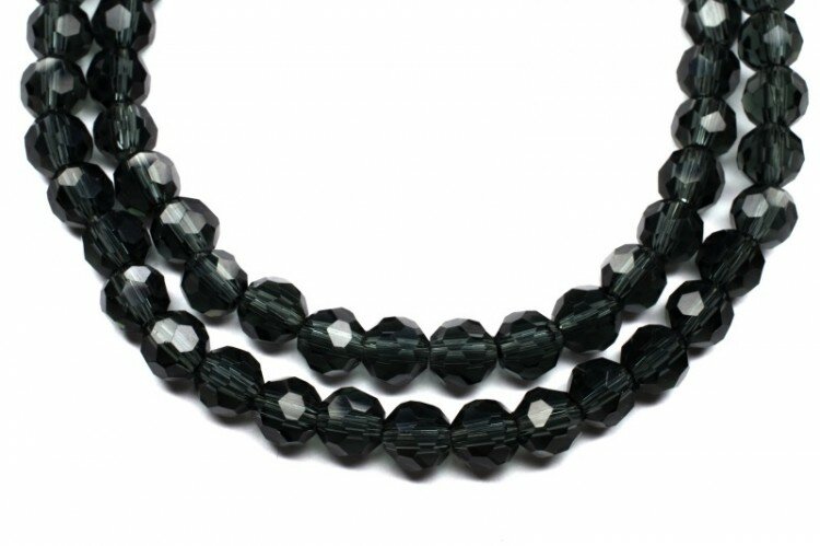 Бусина стеклянная граненая круглая 6мм, цвет серый, прозрачная, 544-004, 10шт