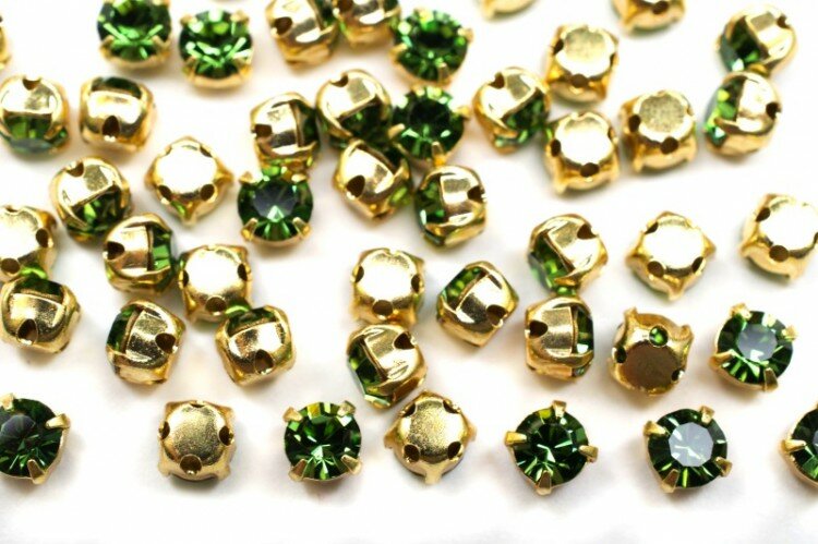 Шатоны Preciosa Maxima 4мм в оправе, цвет erinite/gold, 63-079, 10шт