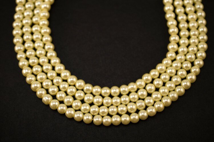 Жемчуг искусственный 6мм, отверстие 0,8мм, цвет бежевый, 513-006, 1 нить (около 37см, около 70шт)