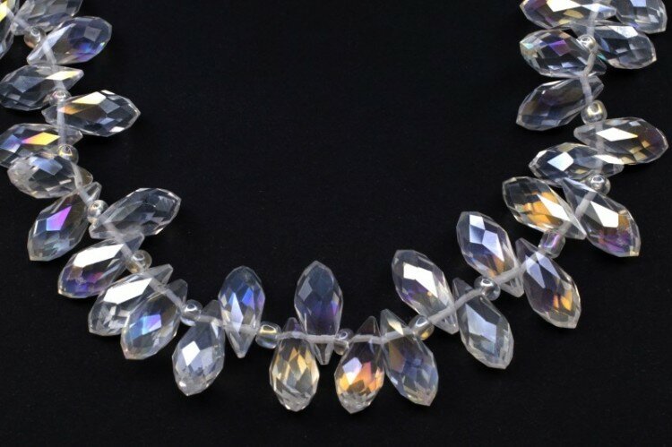 Бусина стеклянная граненая Капля 12х6мм, цвет прозрачный, гальваническое покрытие, 503-063, 5шт