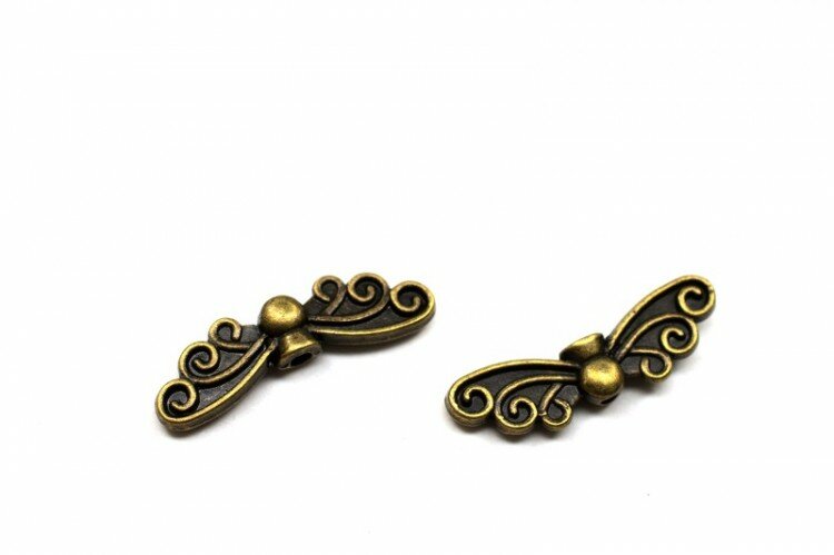 Бусина разделительная Бабочка 22х6х4мм, отверстие 1мм, цвет античная бронза, сплав металлов, 24-063, 10шт