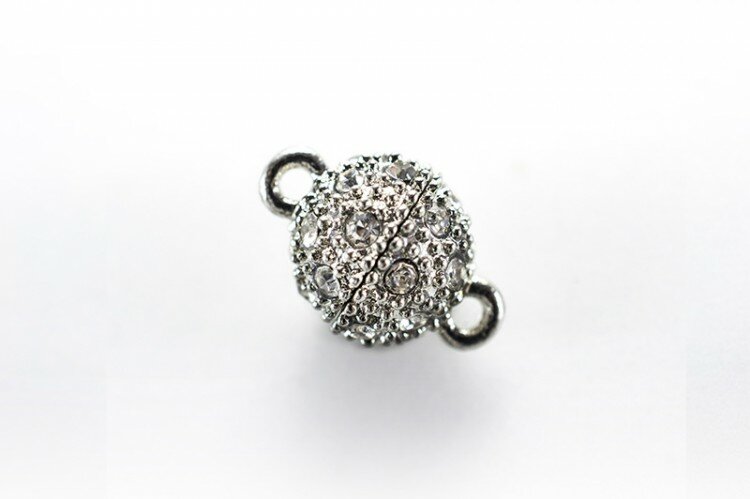 Замок магнитный Круглый со стразами 16х10мм, отверстие 1,5мм, цвет платина, сплав металлов, 10-087, 1шт