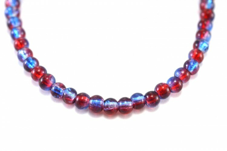 Бусина круглая с эффектом кракле, диаметр 4мм, отверстие 1мм, цвет красный/синий, 550-025, 20шт