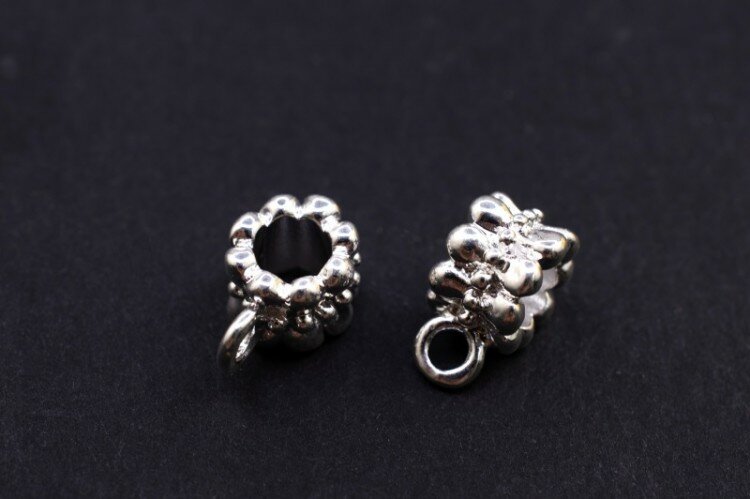 Держатель для кулонов 14х9мм, отверстие 5 и 2мм, цвет серебро, сплав металлов, 03-004, 2шт