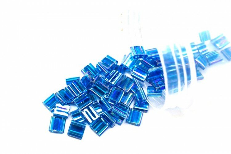 Бисер японский MIYUKI TILA #0291 синий капри, радужный прозрачный, 5 грамм