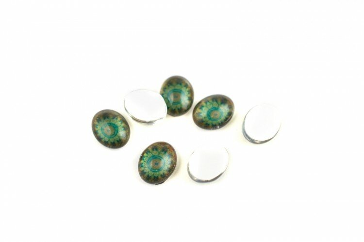 Кабошон стеклянный овальный с принтом Мозаика 10х8х4мм, цвет разноцветный, 2001-036, 4шт