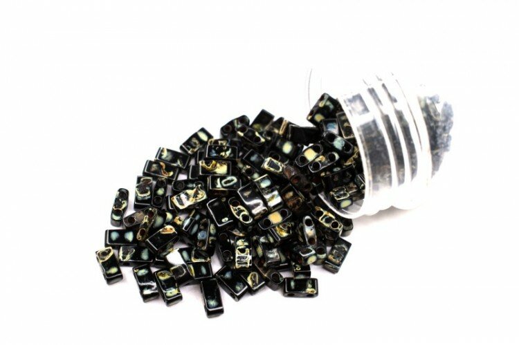 Бисер японский MIYUKI Half TILA #4511 дымный черный, непрозрачный пикассо, 5 грамм