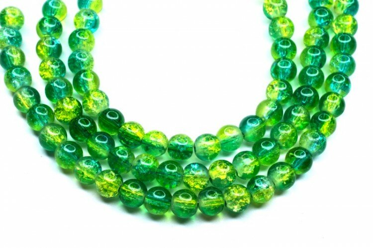 Бусина круглая с эффектом кракле, диаметр 6мм, отверстие 1мм, цвет бирюзовый/желтый, 550-046, 1 нить (около 35см, около 65 бусин)