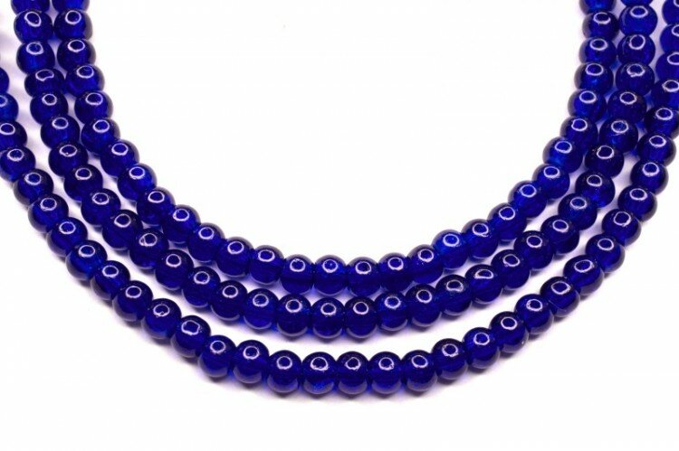 Бусина круглая с эффектом кракле, диаметр 4мм, отверстие 1мм, цвет синий, 550-012, 20 шт