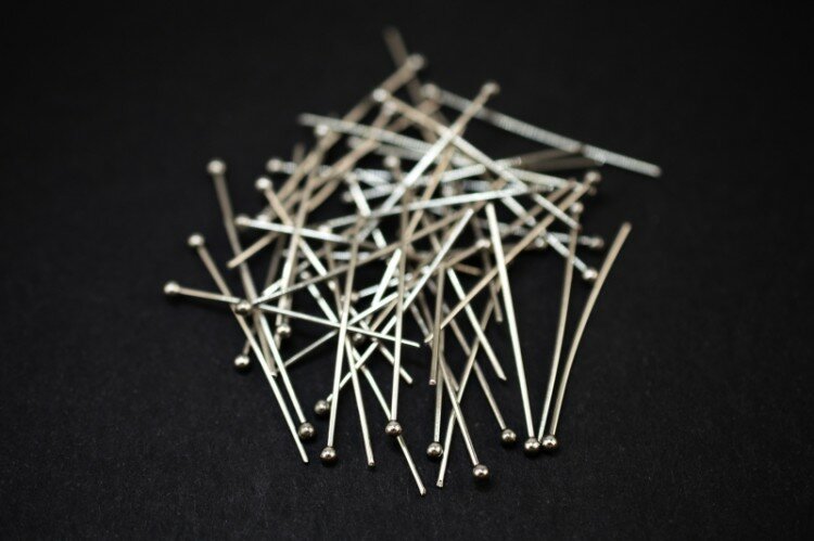 Штифты для бижутерии с шариком 30х0,7мм, цвет стальной, хирургическая сталь, 30-100, 5г (около 45шт)