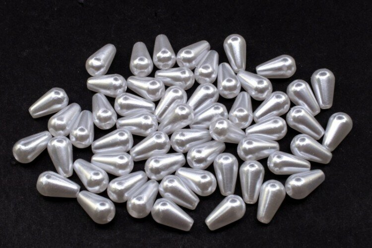 Бусины акриловые Капля 10х6мм, отверстие 1мм, цвет белый, имитация жемчуга, 540-232, 10г (около 55шт)