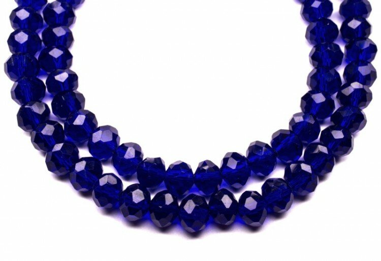 Бусина стеклянная Рондель 8х6мм, цвет синий, прозрачная, 508-020, 10шт