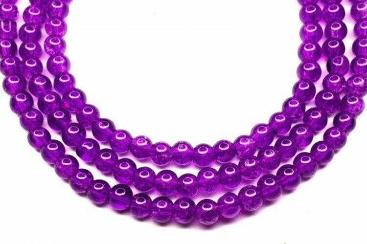 Бусина круглая с эффектом кракле, диаметр 6мм, отверстие 1мм, цвет сиреневый, 550-036, 20шт