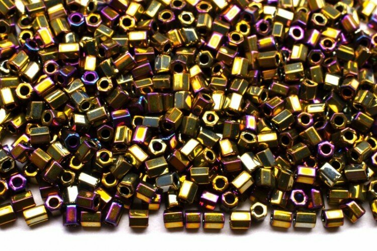Бисер японский MIYUKI Hexagon 2 Cut (шестиугольный) 11/0 #0188 пурпурный/золотистый ирис, металлизированный, 5 грамм