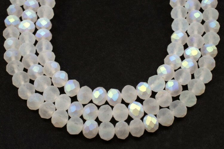 Бусина стеклянная Рондель 6х4мм, цвет прозрачный, матовая, частично гальваническое покрытие, 507-052, 10шт