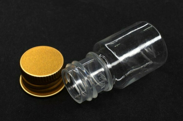 Баночка для хранения бисера, бусин и страз, 22х43мм, объём 5 мл, цвет прозрачный/золото, пластик/алюминий, 1005-057, 1 шт