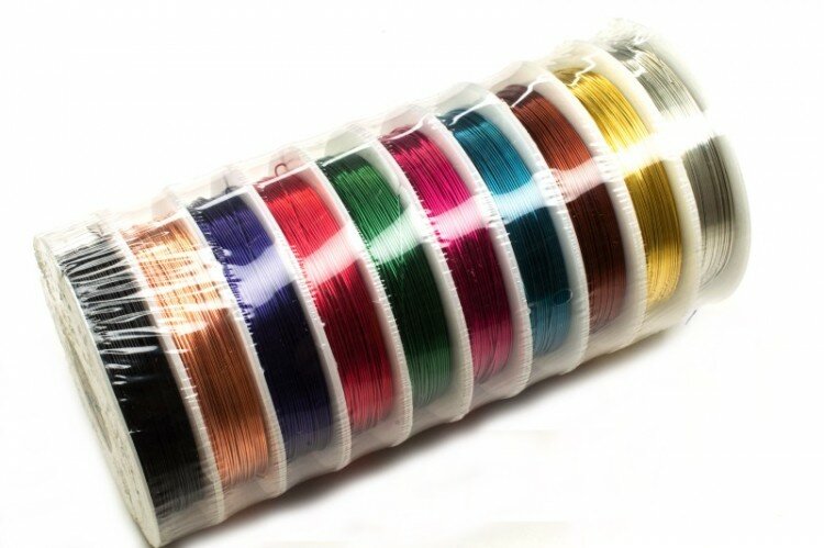 Проволока для бисера медная, толщина 0,5мм, длина 8м, ассорти цветов, 1009-140, 1уп (10шт)