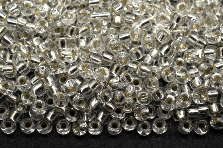 Бисер японский MIYUKI круглый 10/0 #0001 хрусталь, серебряная линия внутри, 10 грамм
