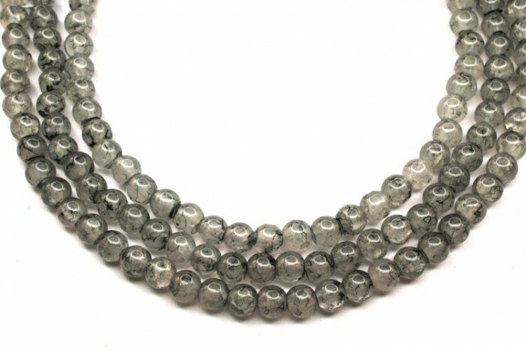 Бусина круглая с эффектом кракле, диаметр 6мм, отверстие 1мм, цвет серый мрамор, 550-127, 10шт