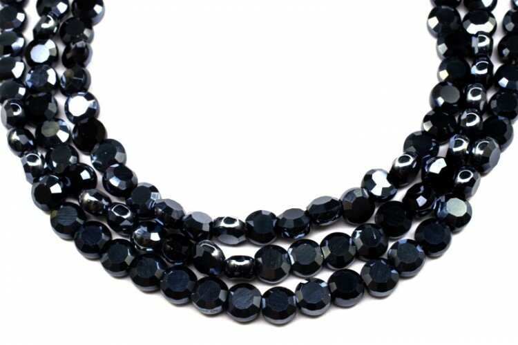 Бусина круглая плоская граненая 6х4мм, цвет гематитовый, непрозрачная, гальваническое покрытие, 523-014, 10шт