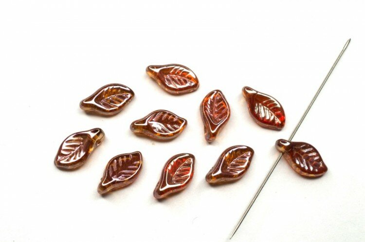 Бусина Листочек 12х6х3мм, цвет 00030/29123 коричневый, прозрачная, 735-150, 10шт