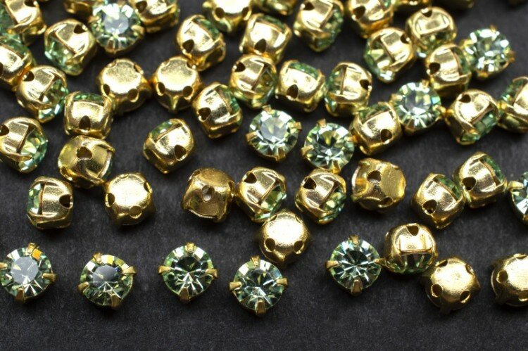 Шатоны Preciosa Maxima 4мм в оправе, цвет chrysolit DF/gold, 63-045, 10шт