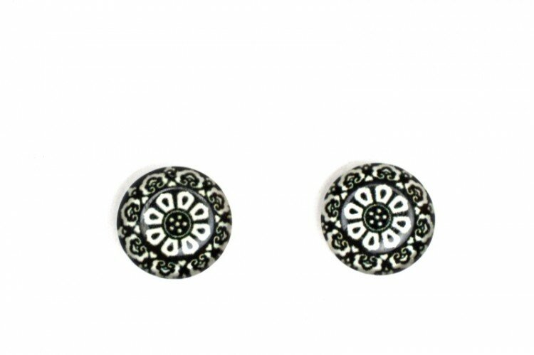 Кабошон стеклянный круглый с принтом Мозаика 12х4мм, цвет разноцветный, 2030-006, 2шт