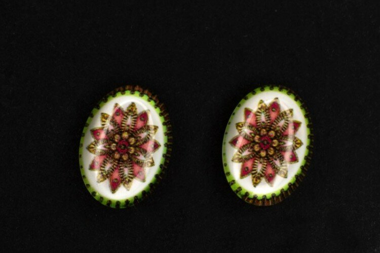 Кабошон стеклянный овальный с принтом Мозаика 18х13х5мм, цвет разноцветный, 2001-018, 2шт