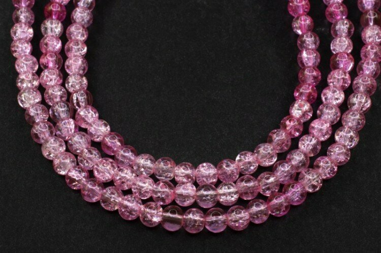 Бусина круглая с эффектом кракле, диаметр 4мм, отверстие 1мм, цвет розовый, 550-002, 20шт