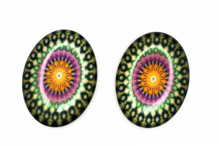 Кабошон стеклянный овальный с принтом Мозаика 40х30х7-9мм, цвет разноцветный, 2001-030, 1шт