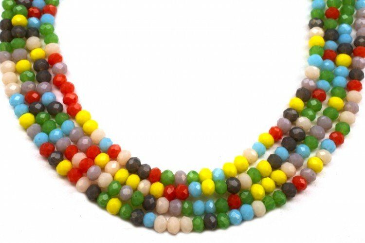 Бусина стеклянная Рондель 3х2,5мм, ассорти цветов, 501-122, 1 нить (около 165шт)