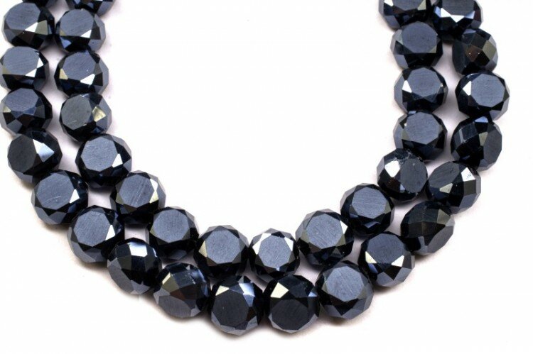 Бусина круглая плоская граненая 8х4-6мм, цвет гематитовый, гальваническое покрытие, непрозрачная/матовая, 523-022, 10шт