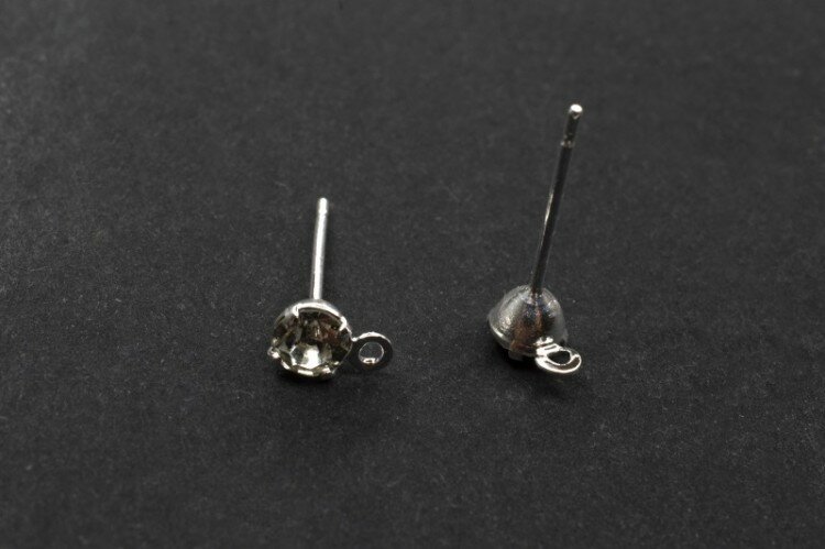 Гвоздики основы для серег 4х14х0,8мм, отверстие 1мм, цвет серебро, латунь, 21-155, 1 пара