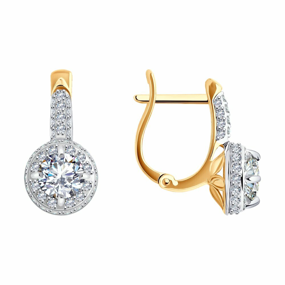 Серьги, красное золото, 585 проба, фианит