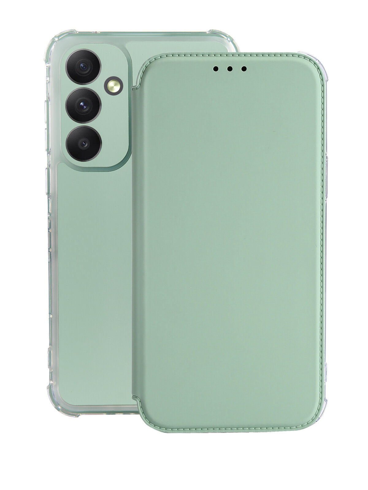 Чехол книжка на Samsung Galaxy S24 с противоударным бампером с усиленными углами на самсунг галакси с24 Светло-зеленый