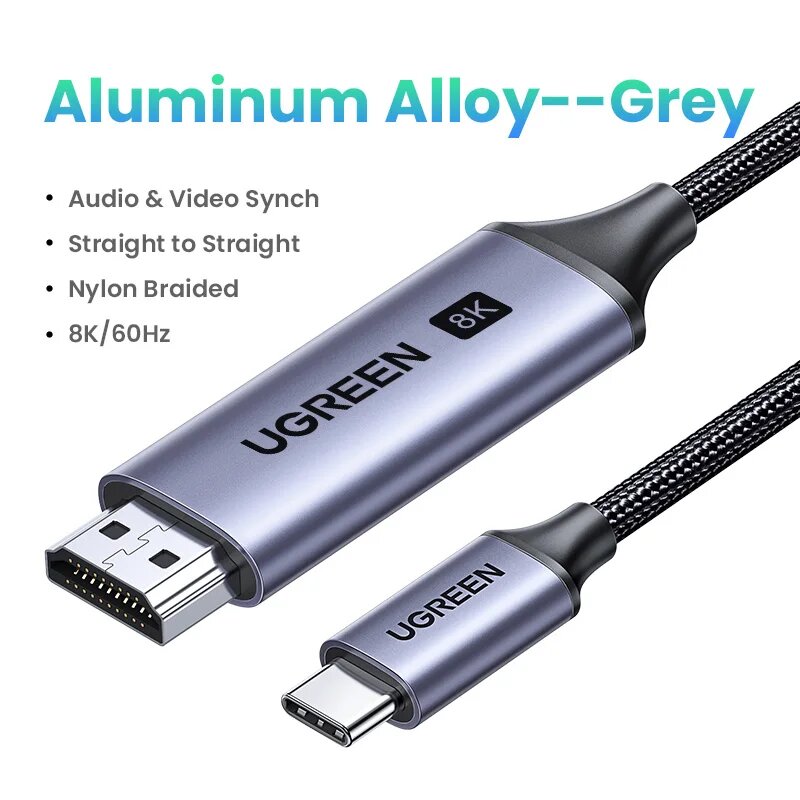 UGREEN USB C - HDMI кабель 8K Metal Grey 8K, 2 м