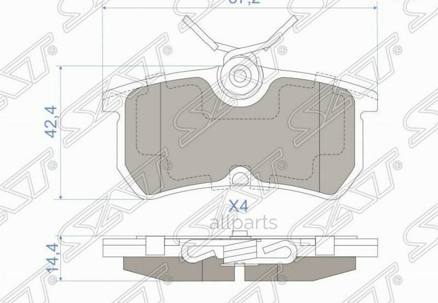 SAT ST-1075565 Колодки тормозные (Сзади) Ford Fiesta 05-19 / Focus 98-04