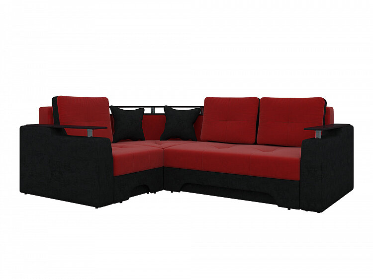 Угловой диван Клайв Красно-Черный, еврокнижка, 254х180х80 см, с ящиком для белья