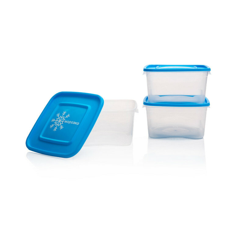 Контейнеры для заморозки "Морозко", квадратные, пластиковые, 700 мл, 3 шт - для замораживания фруктов, овощей, зелени, ягод и грибов.
