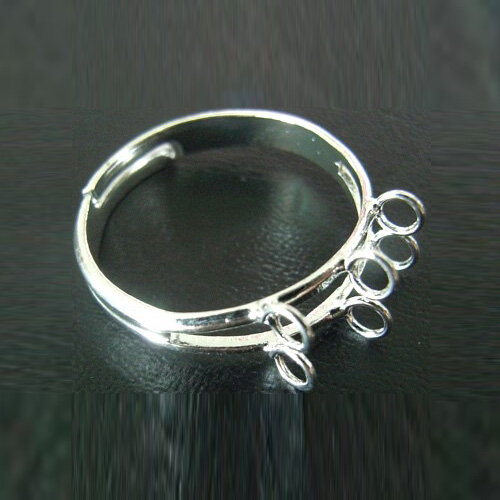 Основа для кольца, регулируемого размера, шесть петелек, базовый материал - латунь, под серебро, 2 шт.