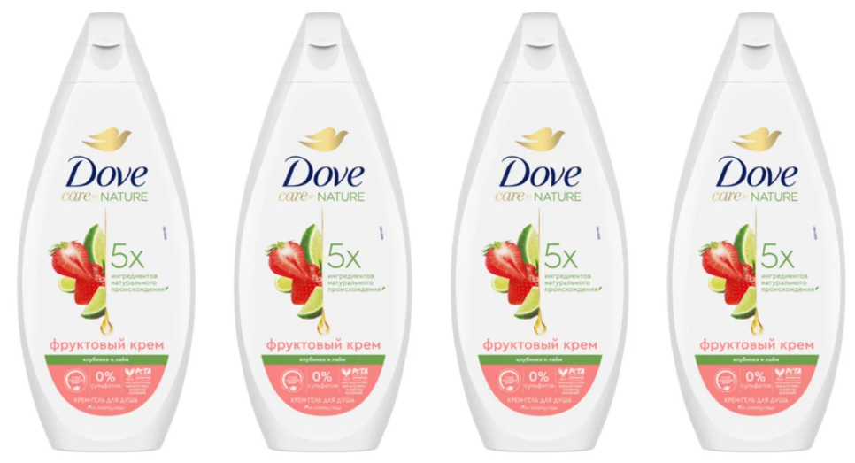 Гель-крем для душа Dove Клубника-лайм, для всей семьи, 250 мл, 4 шт