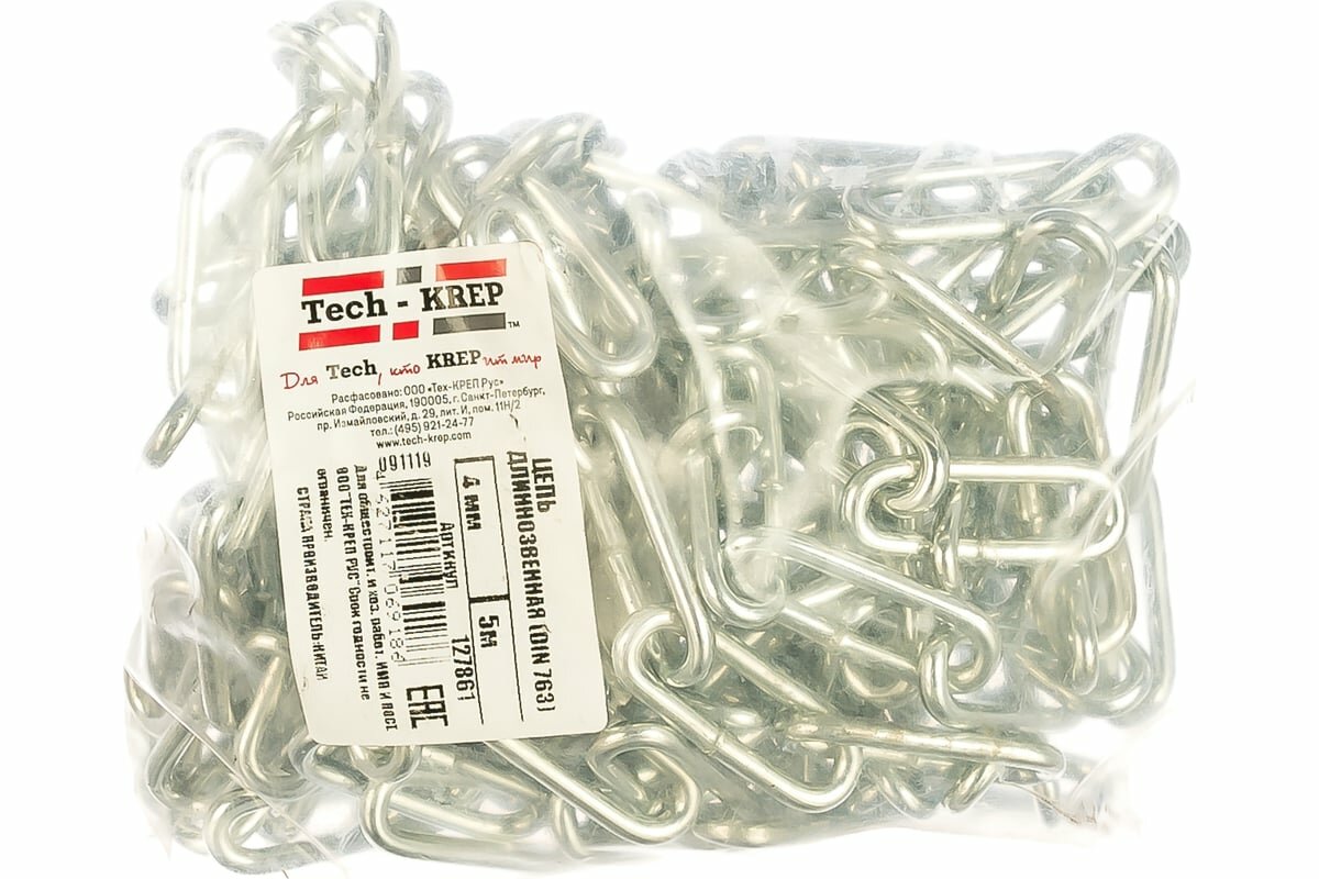 Tech-Krep Цепь длиннозвенная DIN763 4 мм упак. 5м- накл. 127861