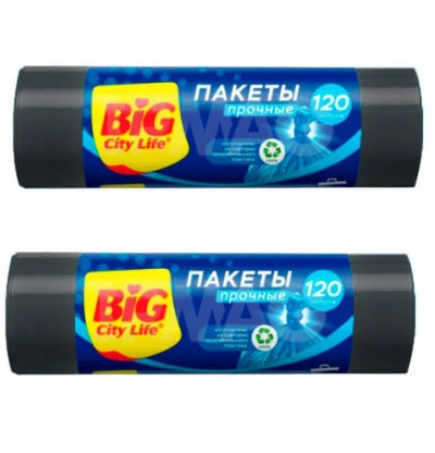 Пакеты для мусора BIG City HD 70*106 см 120л черные 10 шт 2 уп
