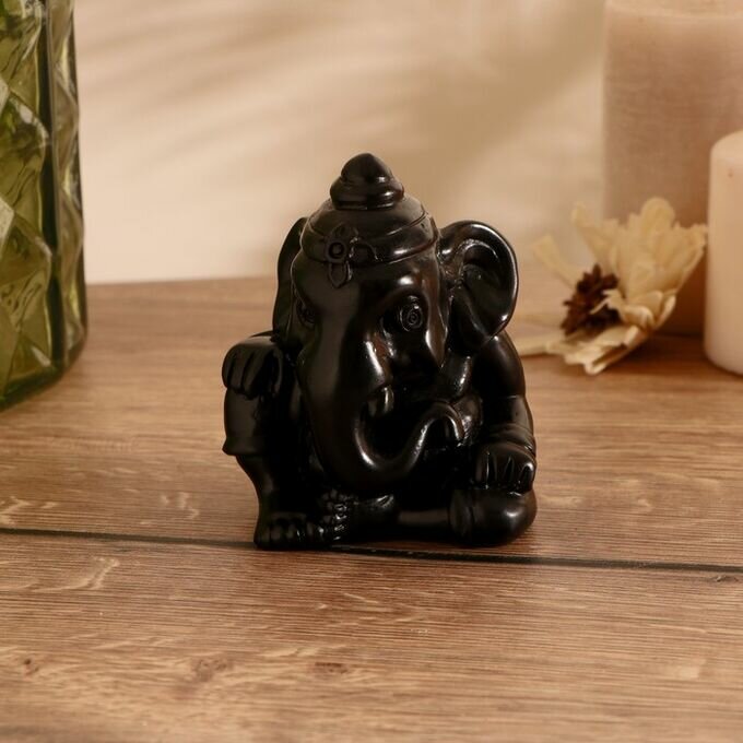 Статуэтка ганеш С хоботом вниз, темный (полистоун, высота 9,5 см.), 1 шт.