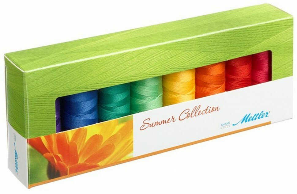 Amann Group Mettler SFC8SUMMER Набор с нитками Silk Finish "Оттенки Лета" в подарочной упаковке, 8 катушек, №50