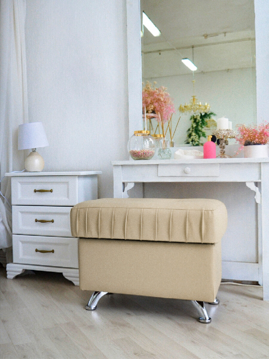 Прочный мягкий пуф для прихожей с ящиком для хранения 012, 59х34х44 см.