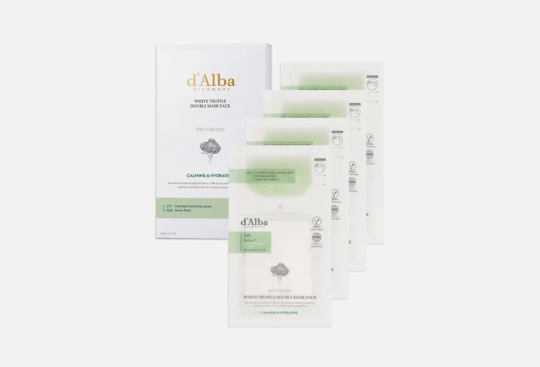 Набор успокаивающих масок для лица d'Alba White Truffle Double Mask Pack, тон прозрачный, 4 шт