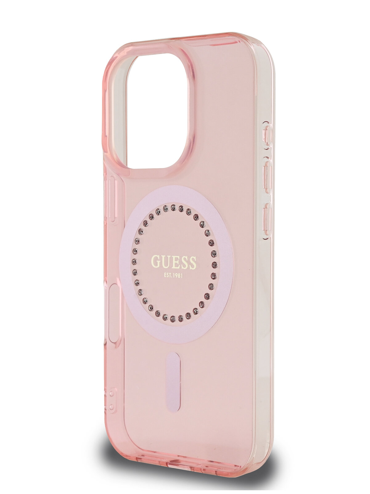 Guess для iPhone 16 Pro Max чехол PC/TPU Diamond Rhinestone Circle Hard Pink (MagSafe)
