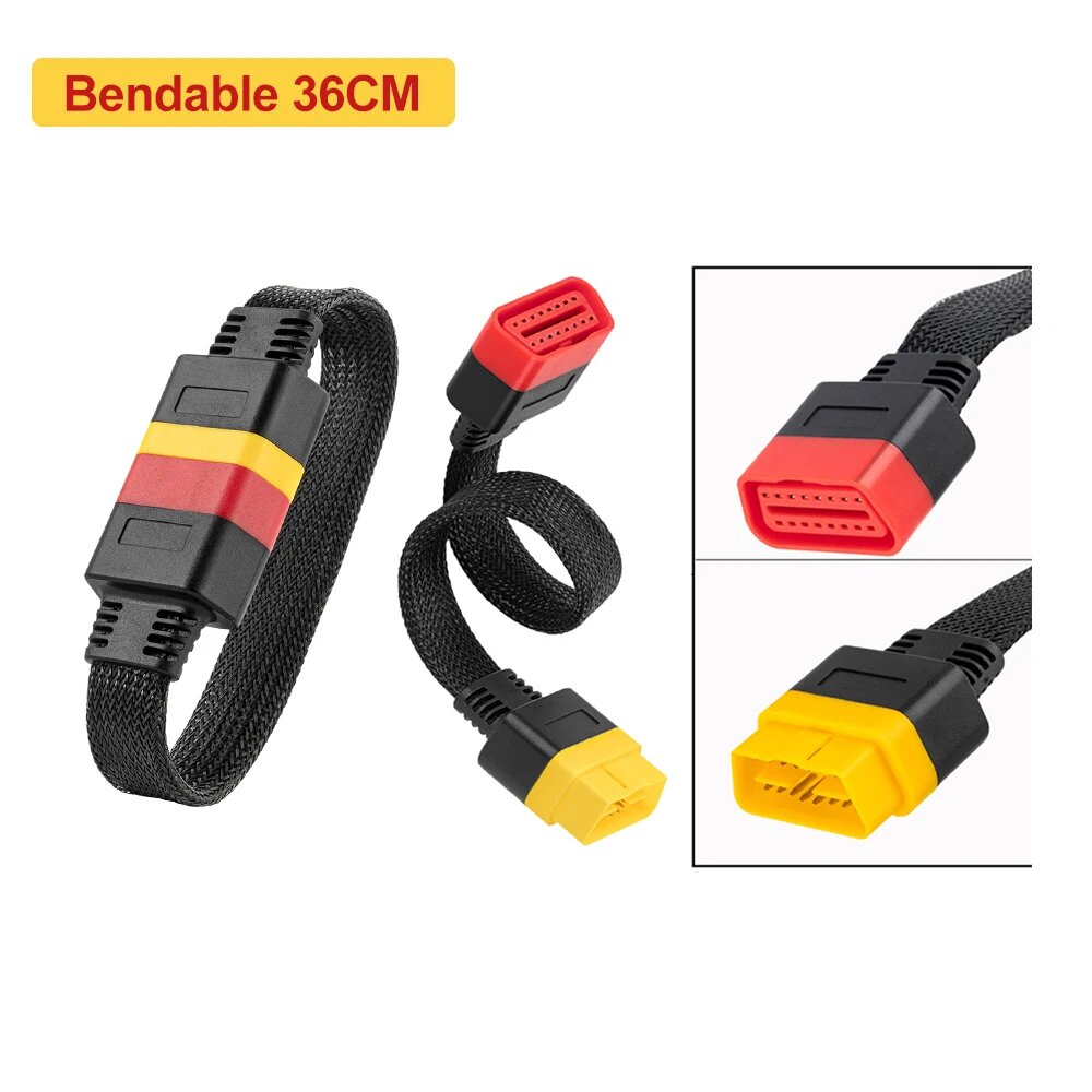 Гибкий удлинительный кабель OBD2 36 см, 16-контактный адаптер для сканера «папа-мама», диагностический инструмент для автомобильной диагностики разъема OBDII
