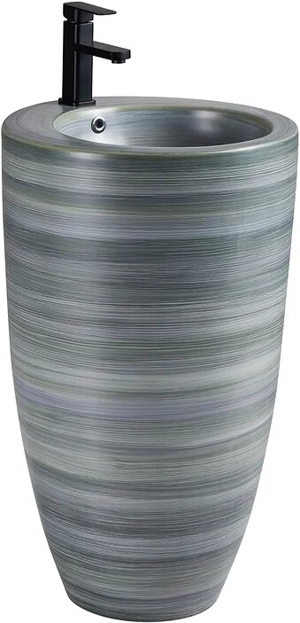 Раковина напольная SantiLine SL-4004C 50 напольная, 50 см, фаянсовая, раковина для ванной, серая, круглая, со сливом-переливом